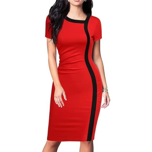 Dresses | Vintage Ruffle Business Pencil Dress Colorblock Work Church ...